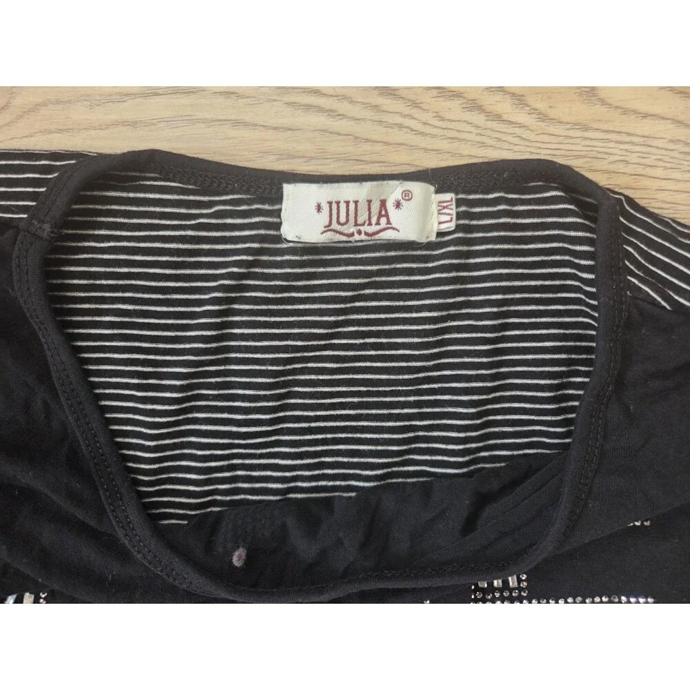 Julia | Tops | Julia Black Blouse With Silver Rhinestoned Letter | Poshmark